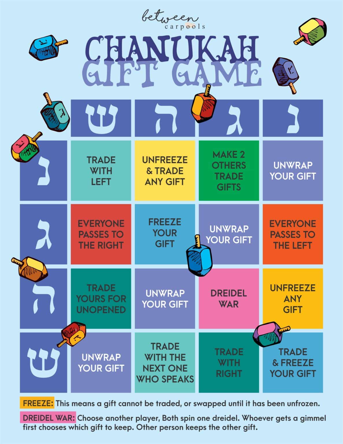 How to Play Our Chanuka Gift Dreidel Game! (Free Game Board Download ...