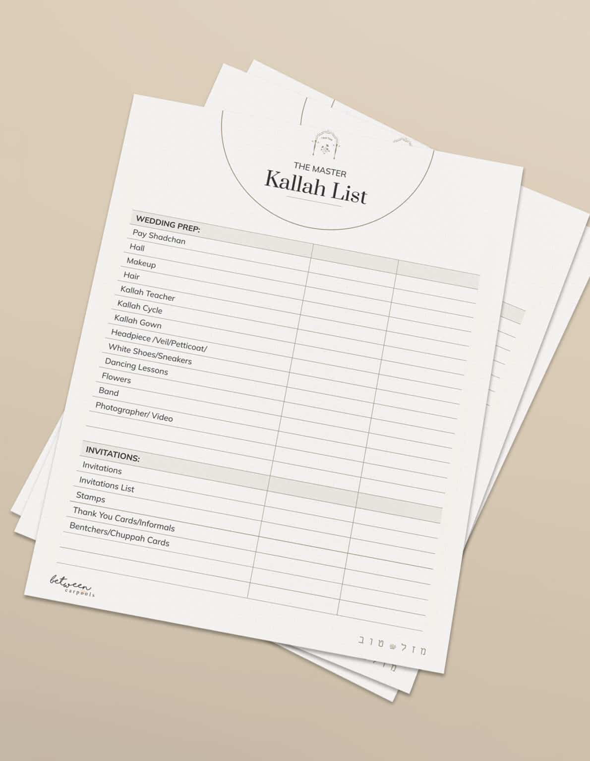 The Master Kallah Guide for Planning a Wedding - Between Carpools